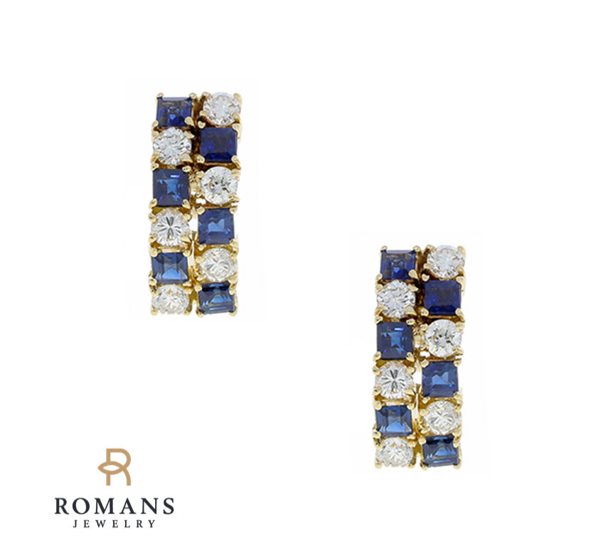 Sapphire Diamond Earrings 18K Yellow Gold – Romans Jewelry