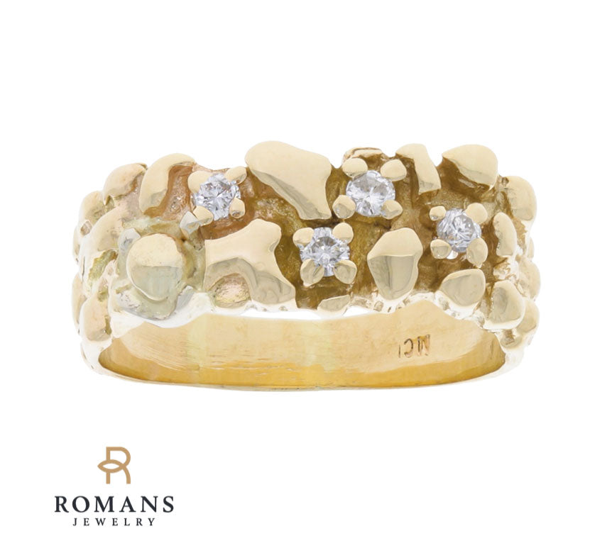 Nugget Style Diamond Ring 14K Yellow Gold – Romans Jewelry